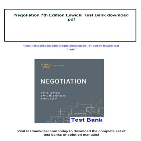 Negotiation 7th Edition Lewicki Test Bank | PDF