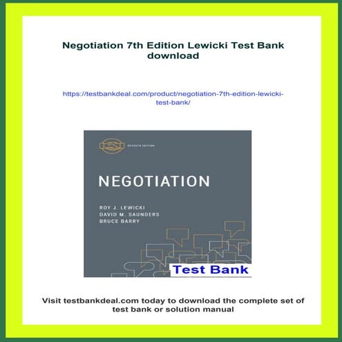 Negotiation 7th Edition Lewicki Test Bank | PDF