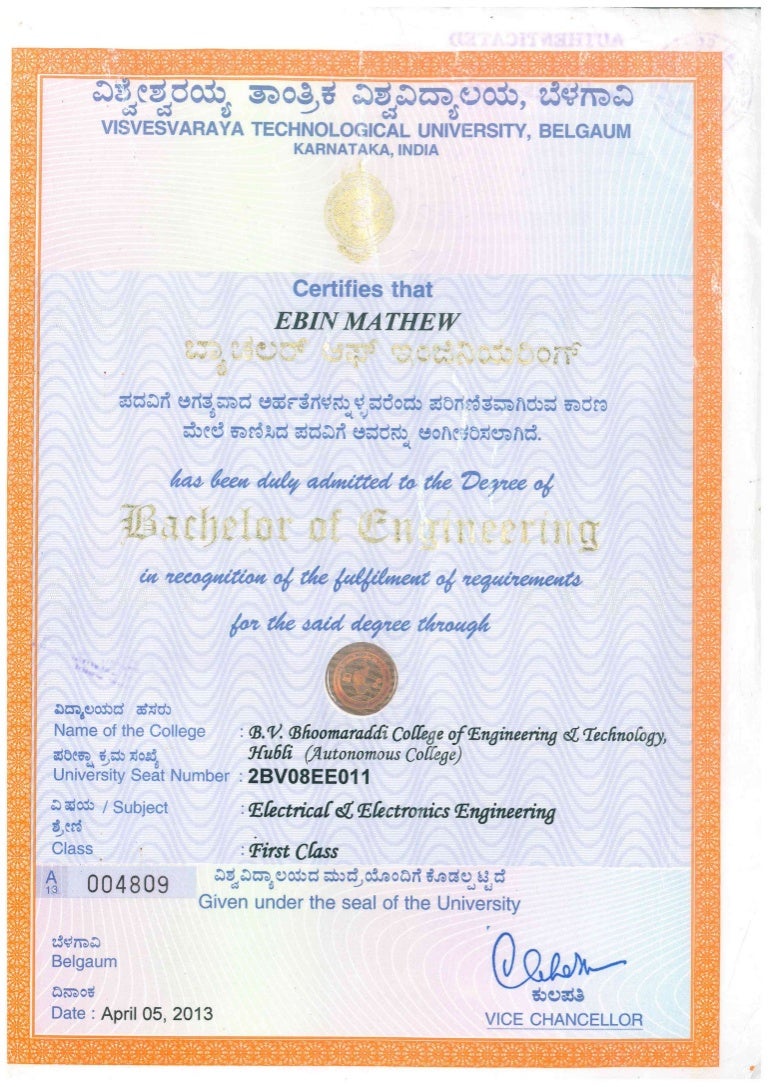 Bachelor's Degree Certificate