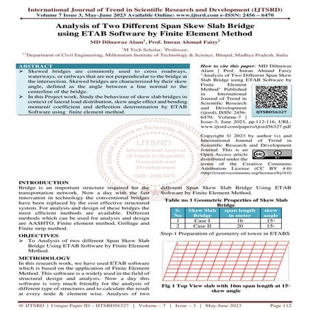 Analysis of Two Different Span Skew Slab Bridge using ETAB Software by Finite Element Method | PDF