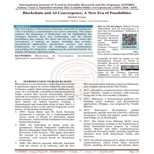 Blockchain and AI Convergence A New Era of Possibilities | PDF