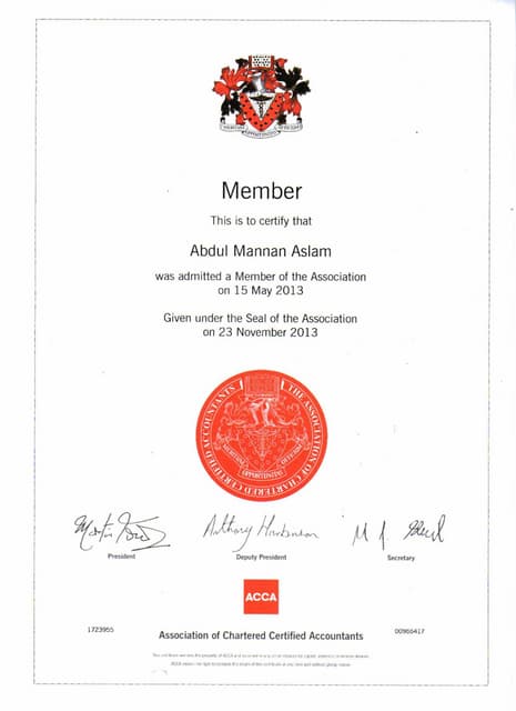 Acca Membership Certificate | PDF