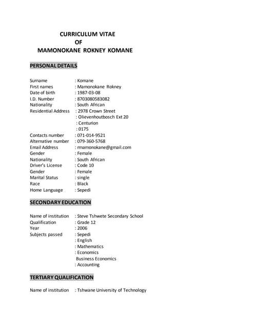 Verkorte CURRICULUM VITAE | DOCX
