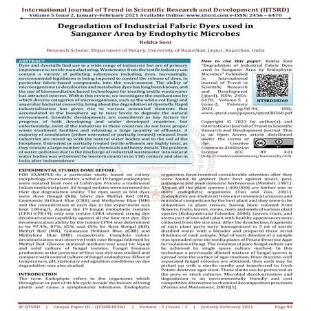 Degradation of Industrial Fabric Dyes used in Sanganer Area by ...