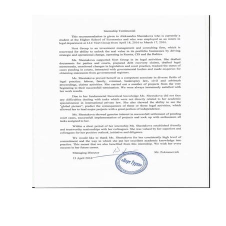 Internship testimonial | PDF