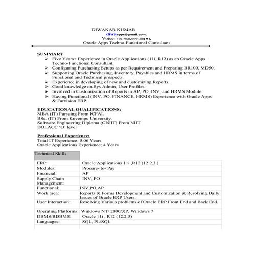 CV_Diwakar_Kumar | DOC | Databases | Computer Software and Applications