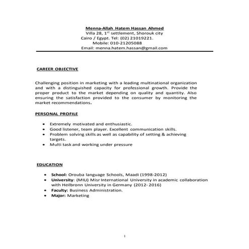 Menna Hatem Resume | DOCX