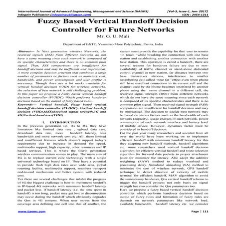 Fuzzy Based Vertical Handoff Decision Controller For Future Networks Pdf Computer Networking