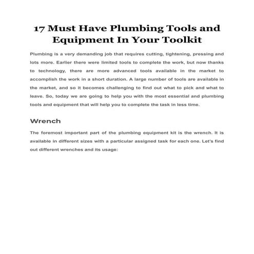 17 must have plumbing tools and equipment in your toolkit | PDF