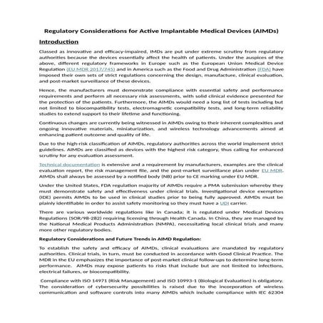 Regulatory Considerations for Active Implantable Medical Devices (AIMDs ...
