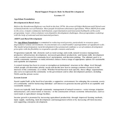 17 rural support projects role in rural development | PDF