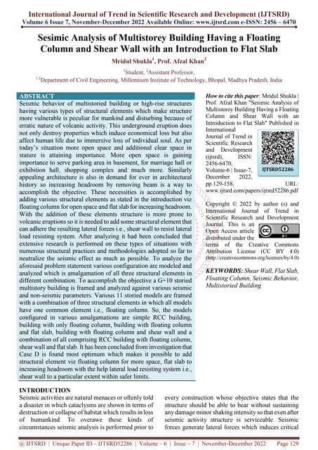Seismic Analysis of Single Column Structure and Regular Structure A Comparative Study | PDF ...