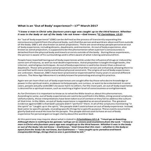 17th March 2017 - Out of body experience(OBE) | DOCX