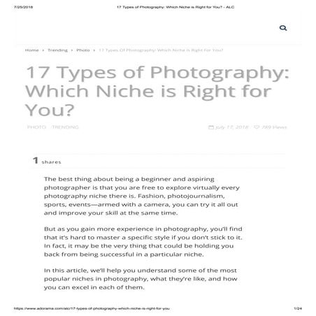 17 Types of Photography: Which Niche is Right for You? | PDF