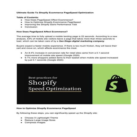 Ultimate Guide To Shopify Ecommerce Page Speed Optimization | PDF
