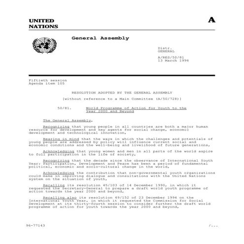1995 - General Assembly Resolution on the World Programme of Action for ...