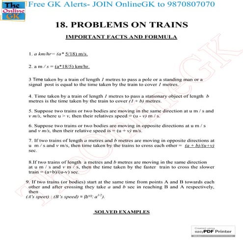 18. problem on trains | PDF