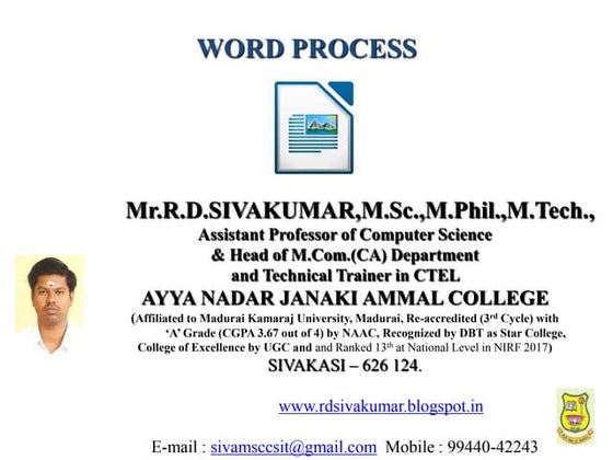 Printing Worksheets - R.D.Sivakumar | PPT