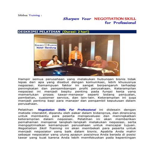 (2022) Silabus Training_"Sharpen Your NEGOTIATION SKILLS" for Professional | PDF
