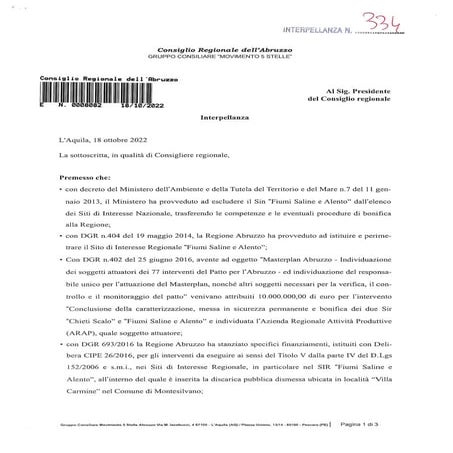 18.10.22 Chiarimenti in merito ai ritardi della bonifica della ex ...