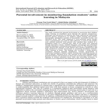 Parental involvement in monitoring foundation students’ online learning ...
