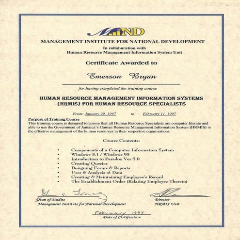 Certificate: Human Resource Management Information Management Systems (HRMIS) for Human Resource ...