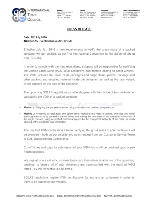 Solas VGM WANHAI sample | PDF