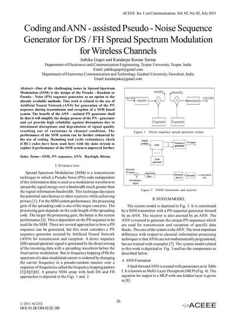 Coding And Ann Assisted Pseudo Noise Sequence Generator For Ds Fh