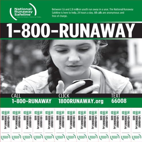 Runaway youth prevention poster - 1800RUNAWAY - National Runaway ...