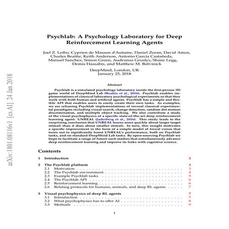 Psychlab: A Psychology Laboratory for Deep Reinforcement Learning Agents | PDF