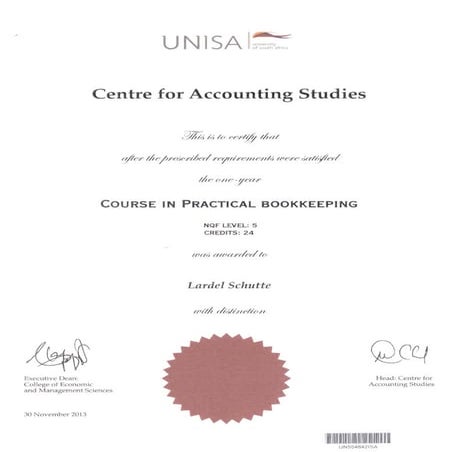 Unisa Practical bookkeeping | PDF