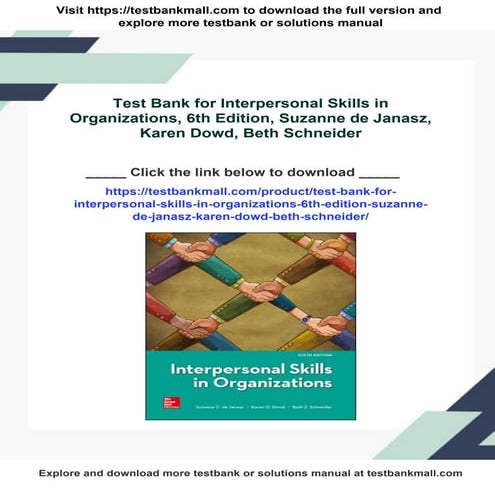 Test Bank for Interpersonal Skills in Organizations, 6th Edition ...
