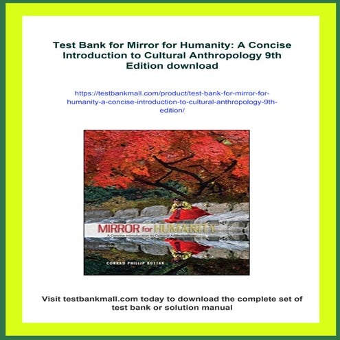 Test Bank for Mirror for Humanity: A Concise Introduction to Cultural ...
