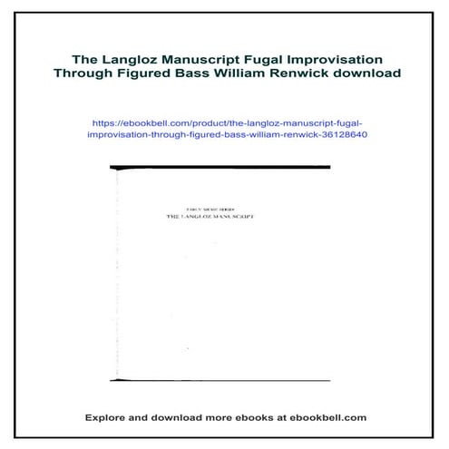 The Langloz Manuscript Fugal Improvisation Through Figured Bass William ...