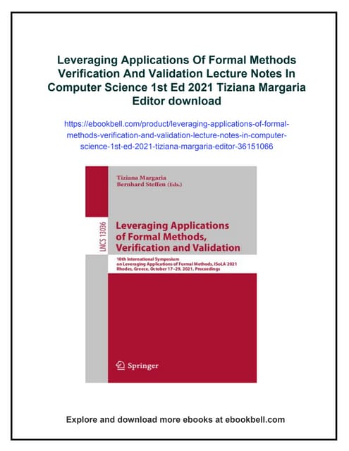 Leveraging Applications Of Formal Methods Verification And Validation Lecture Notes In Computer