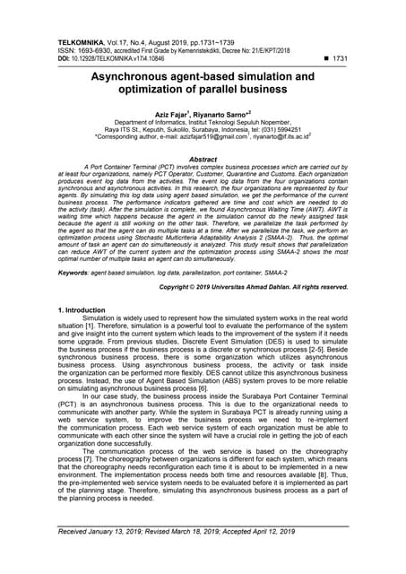 Asynchronous agent-based simulation and optimization of parallel ... Asynchronous agent-based simulation and optimization of parallel ...
