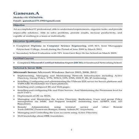 Resume_Ganesan A_Server Administrator_3.9 Year Exp | DOCX