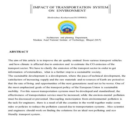 Impact of transportation system on environent | PDF
