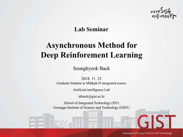 181123 Asynchronous Method For Deep Reinforcement Learning Seunghyeok Back Ppt
