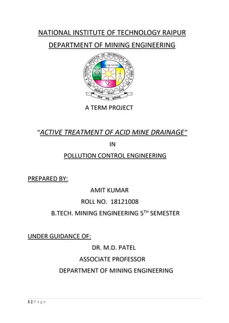 Acid Mine drainage occurrence and its remediation | PPTX