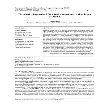 Threshold voltage roll-off for sub-10 nm asymmetric double gate MOSFET ...