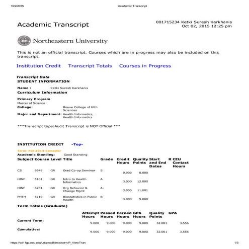 Academic Transcript | PDF