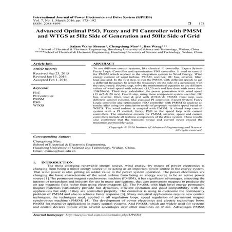 Advanced Optimal Pso Fuzzy And Pi Controller With Pmsm And Wtgs At 5hz Side Of Generation And