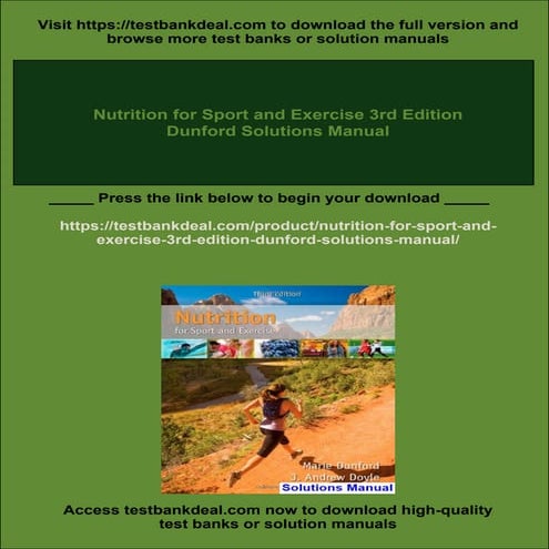 Nutrition for Sport and Exercise 3rd Edition Dunford Solutions Manual | PDF