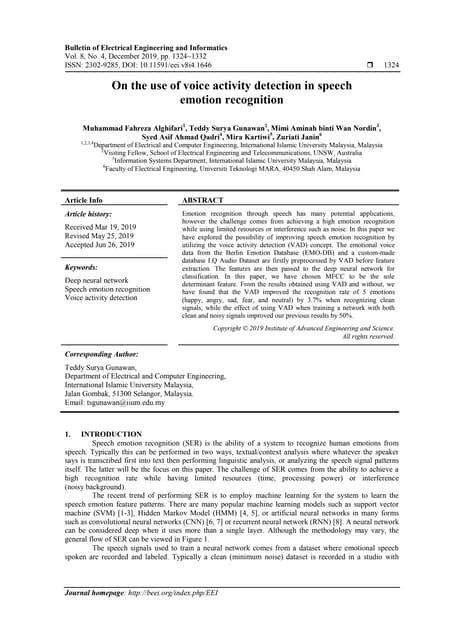 On The Use Of Voice Activity Detection In Speech Emotion Recognition Pdf