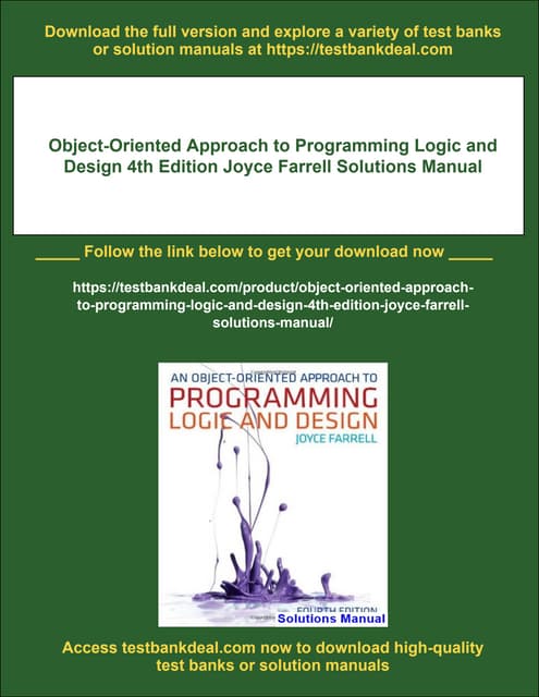 Object Oriented Approach To Programming Logic And Design 4th Edition 0864