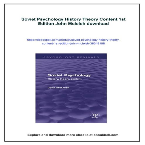 Soviet Psychology History Theory Content 1st Edition John Mcleish | PDF