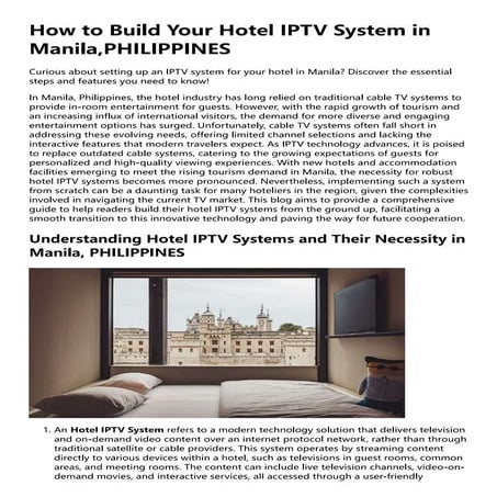 How to Build Your Hotel IPTV System in Manila，PHILIPPINES | PDF