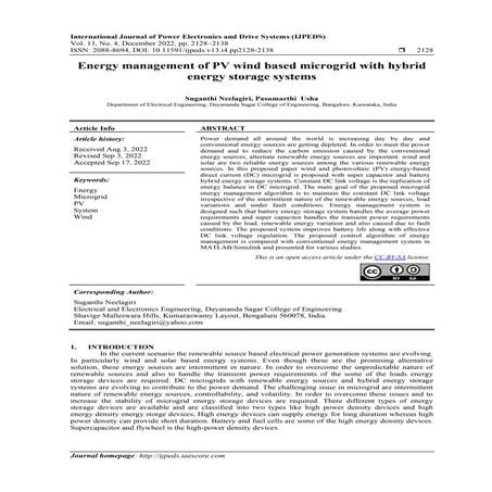 Energy management of PV wind based microgrid with hybrid energy storage systems | PDF | Data ...