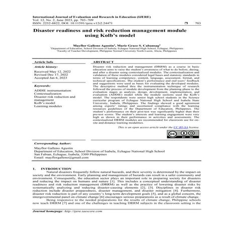 Disaster readiness and risk reduction management module using Kolb’s ...